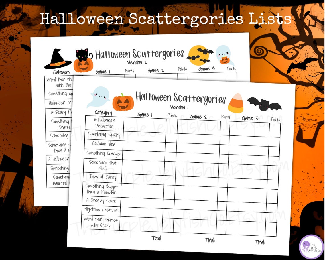 Halloween Scattergories Lists Halloween Activity for Kids - Etsy