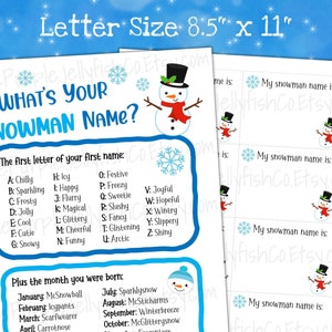 What's Your Snowman Name Game, Printable Winter Game for Kids, Snowman ...