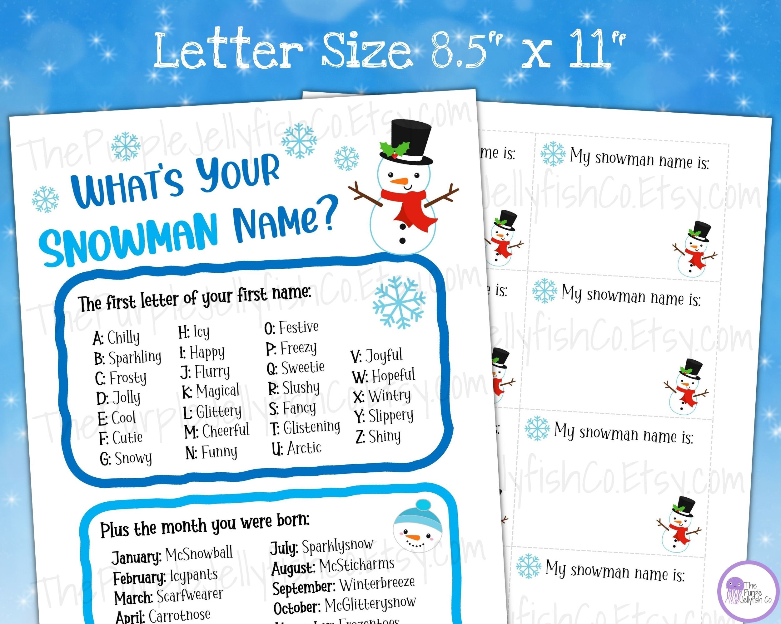 What's Your Snowman Name Game, Printable Winter Game for Kids, Snowman ...