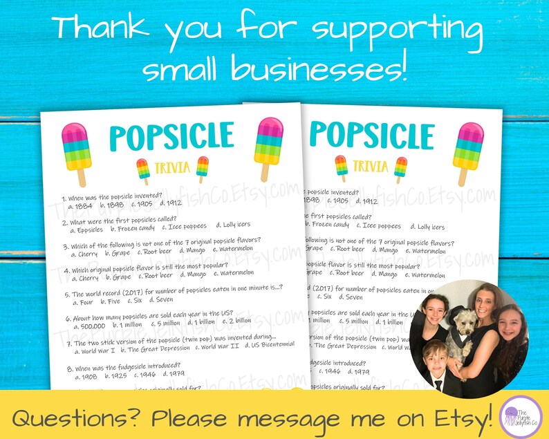 Popsicle Trivia Game Printable, Summer Popsicle Party Idea, Popsicle ...