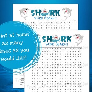 Shark Word Search Printable, Shark Activity for Kids, Word Search ...