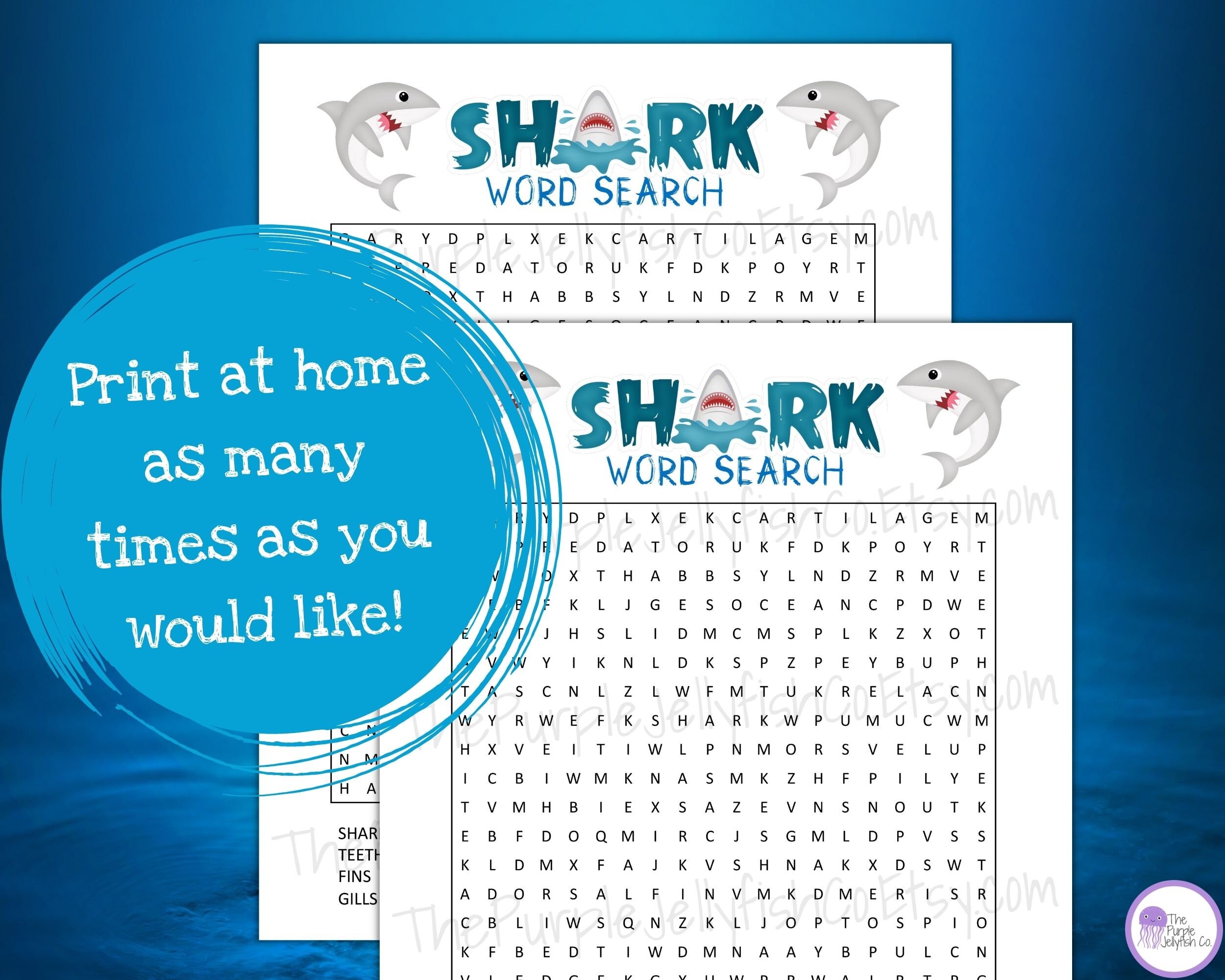 Shark Word Search Printable, Shark Activity for Kids, Word Search ...