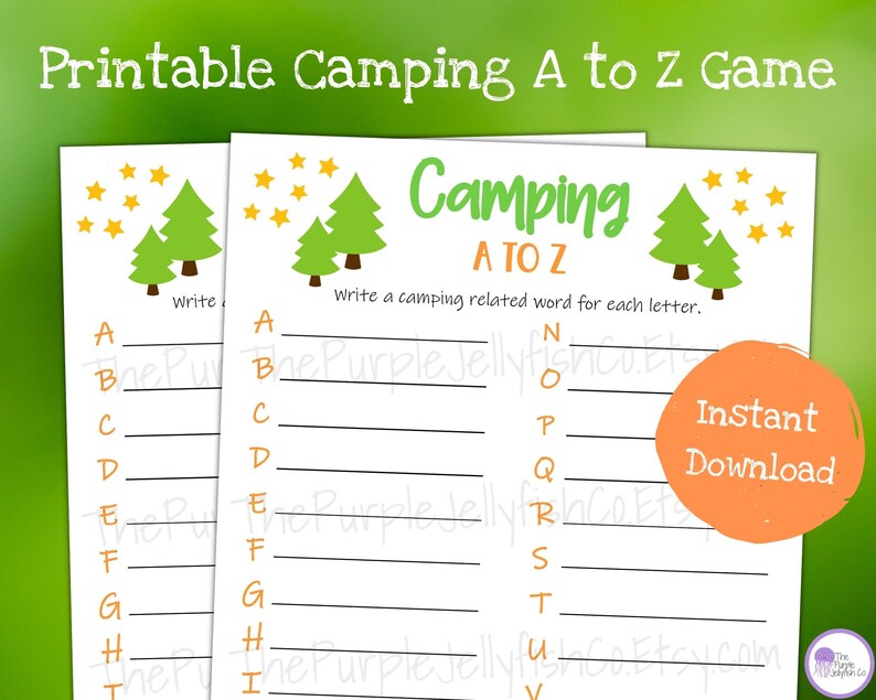 Camping Alphabet Game Printable A to Z Word Race, RV Camping Activity ...