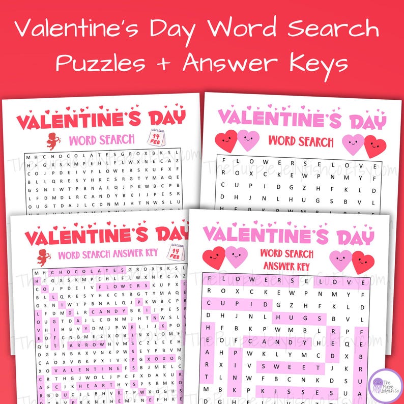 Valentines Day Word Search for Kids, Word Search Puzzle Valentines ...