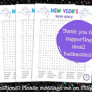 New Years Word Search Printable, New Years Activity for Kids, Word ...