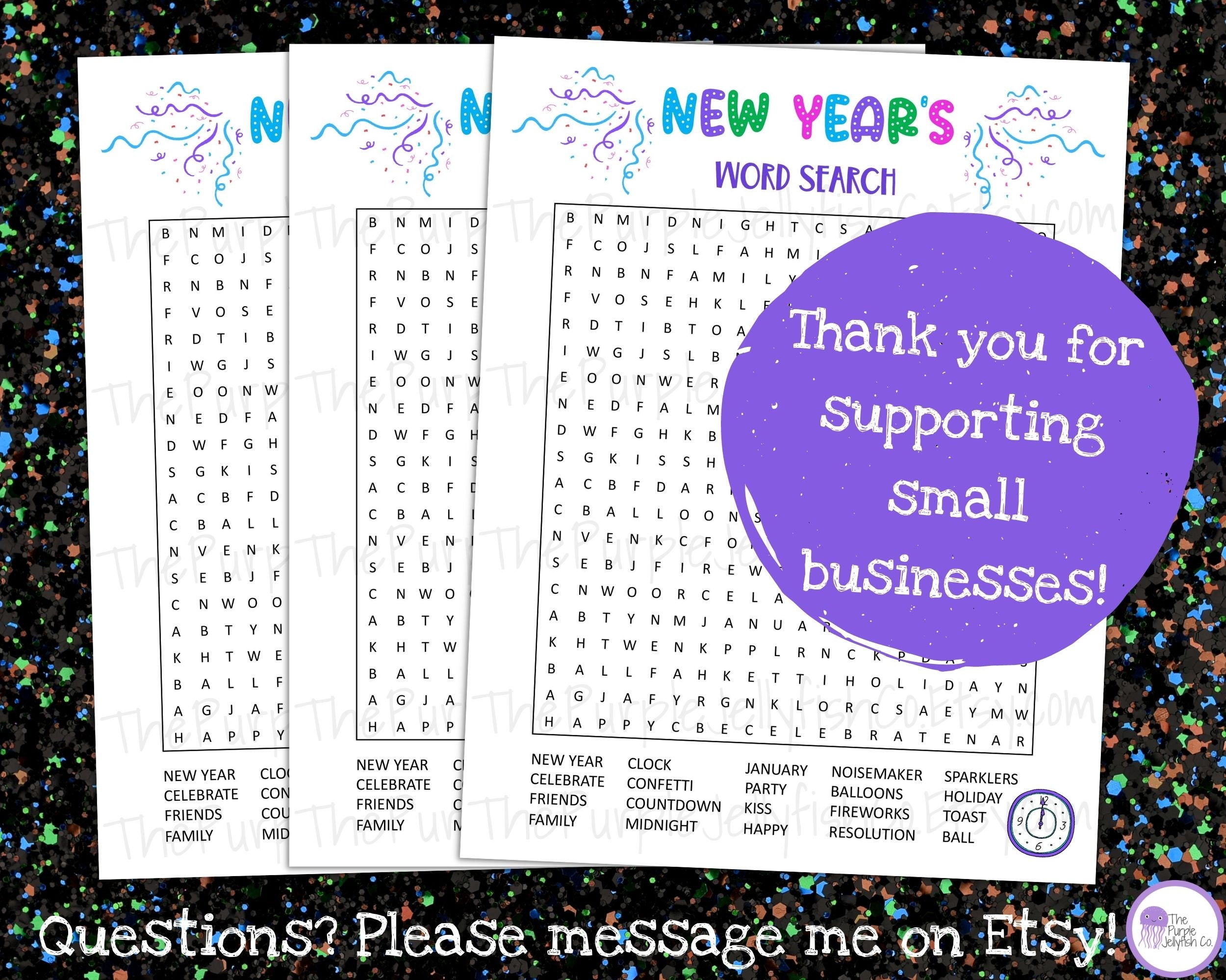 New Years Word Search Printable, New Years Activity for Kids, Word ...
