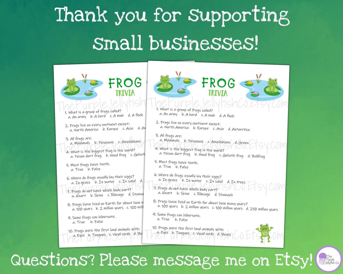 Frog Trivia Game Printable, Frog Game, Trivia for Kids, Frog Theme ...