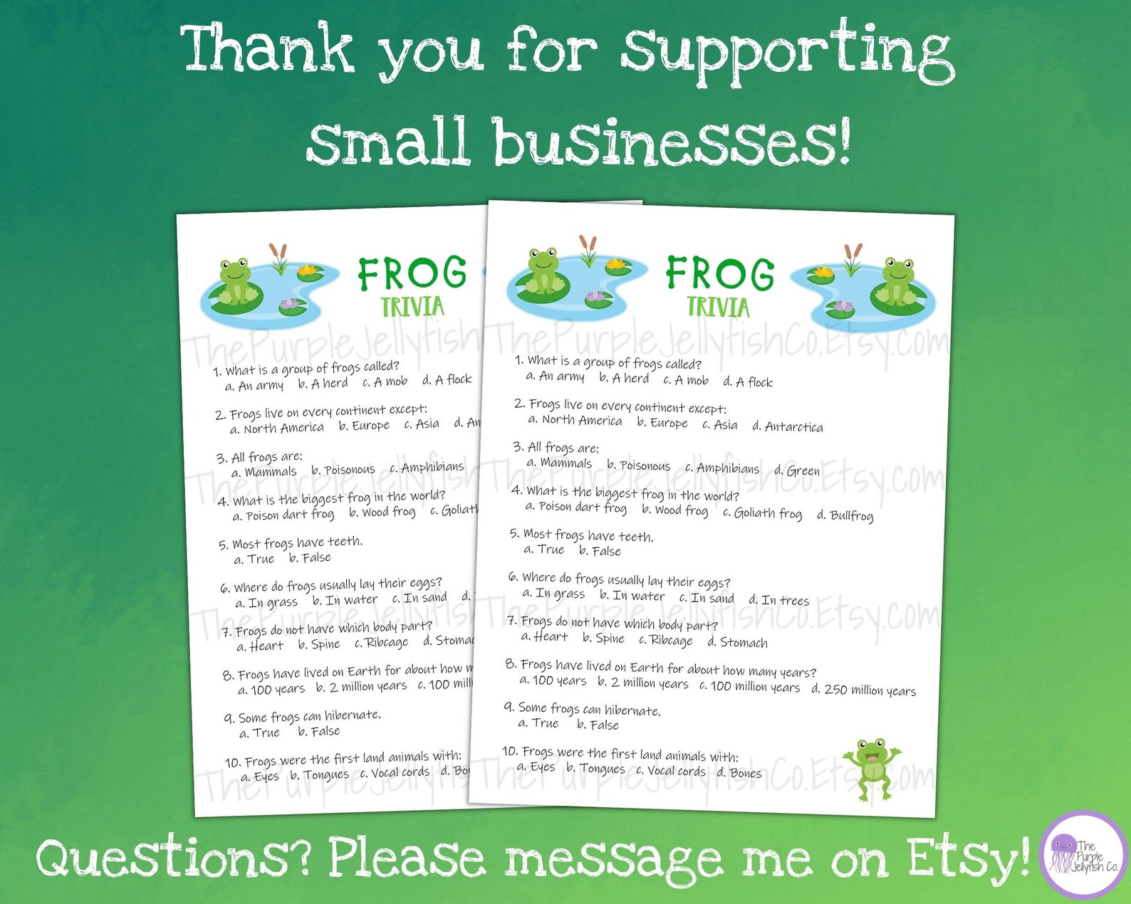 Frog Trivia Game Printable, Frog Game, Trivia for Kids, Frog Theme ...