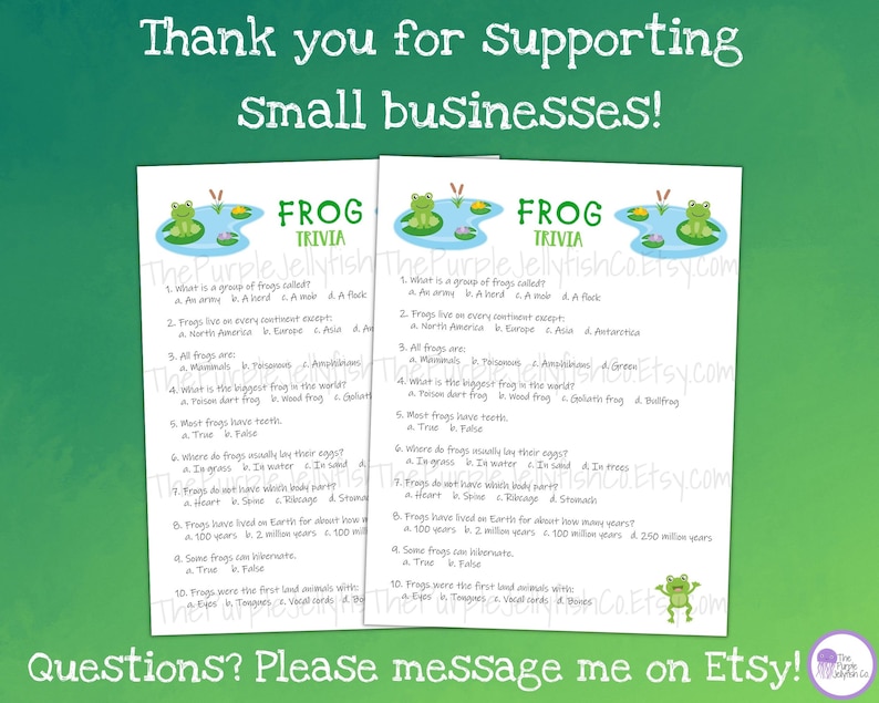 Frog Trivia Game Printable, Frog Game, Trivia for Kids, Frog Theme ...