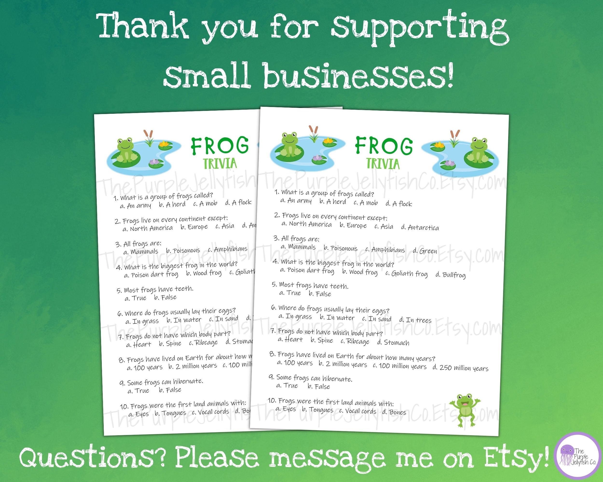 Frog Trivia Game Printable, Frog Game, Trivia for Kids, Frog Theme ...