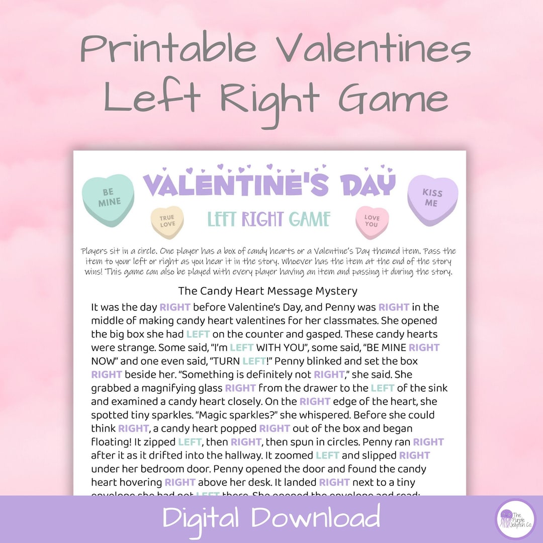 Valentines Left Right Game, Conversation Heart Party Supplies, Candy ...
