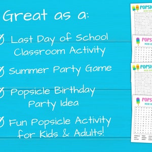 Popsicle Word Search Puzzle, Fun Summer Activity for Kids Teens ...
