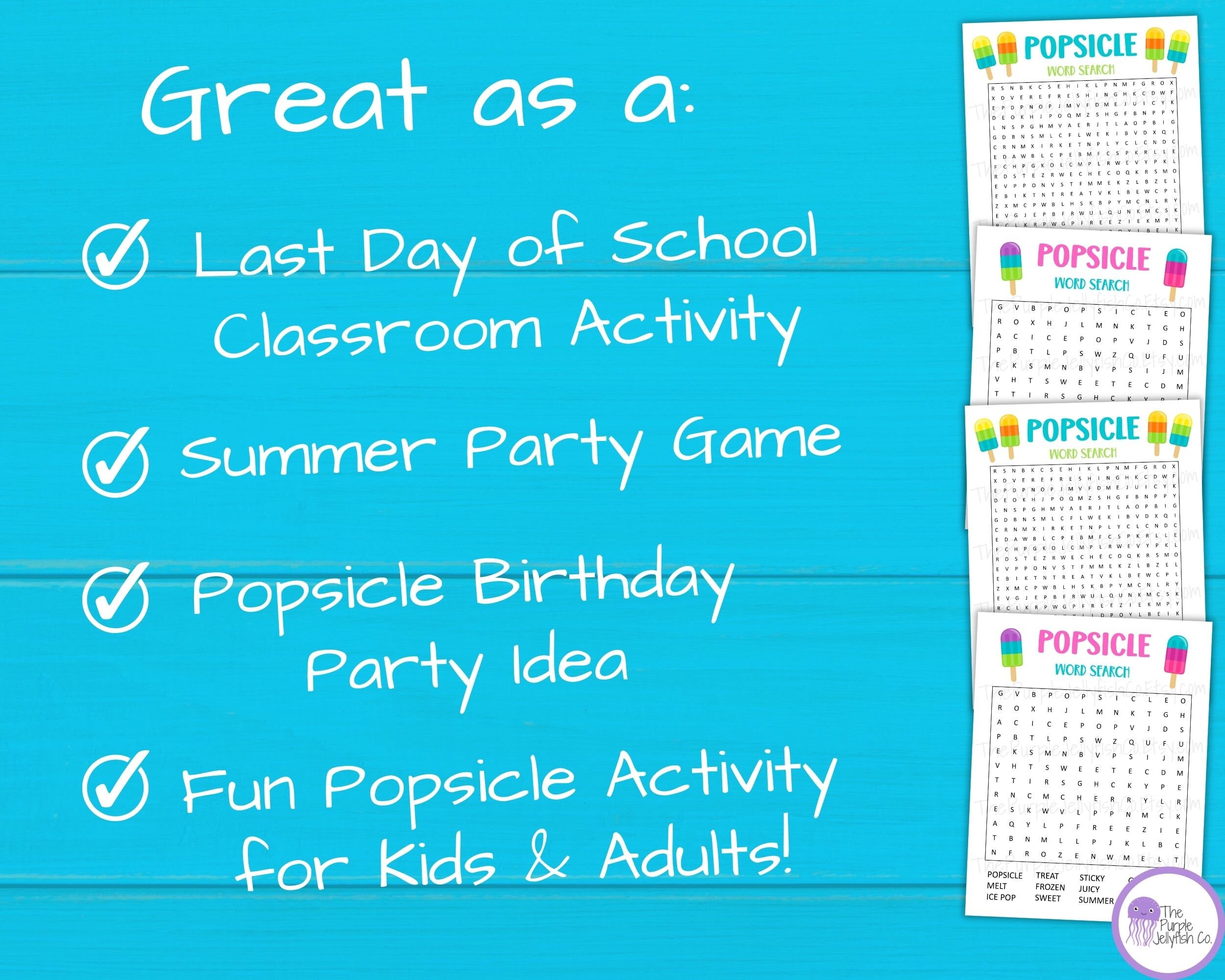 Popsicle Word Search Puzzle, Fun Summer Activity for Kids Teens ...
