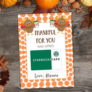 Thankful for You Thanksgiving Coffee Gift Card Holder Printable ...