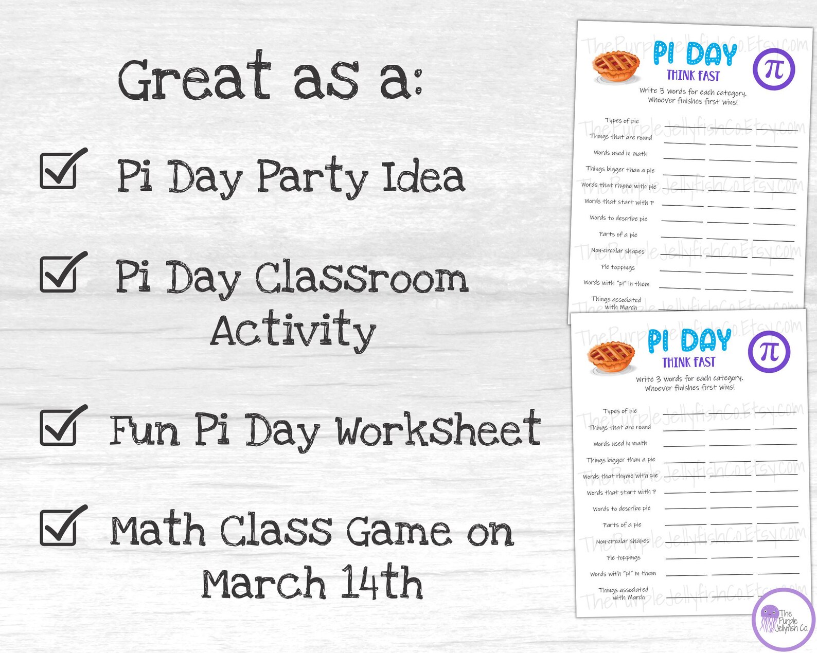 Pi Day Think Fast Game for Kids, Pi Day Activity Printable, Pi Day ...