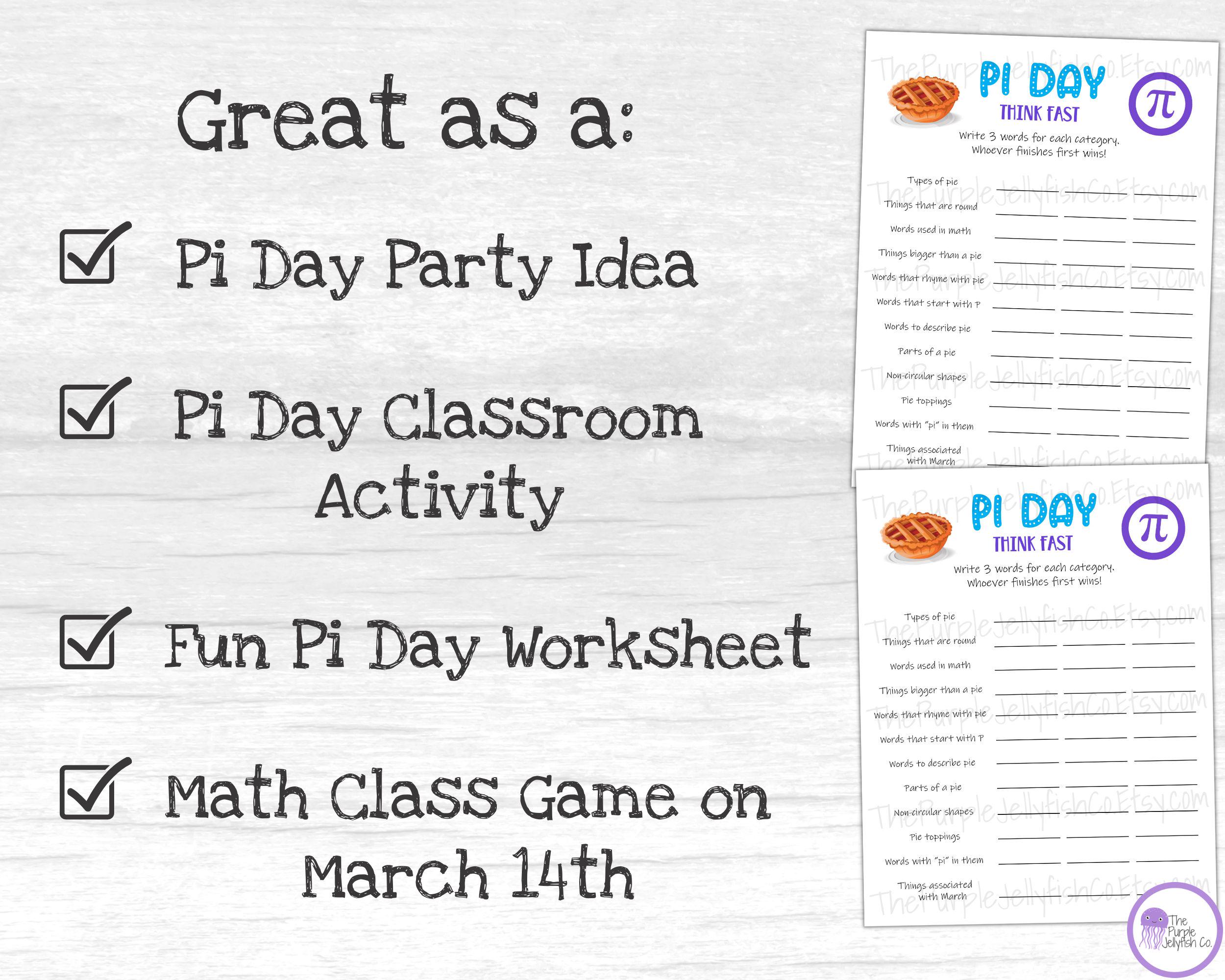 Pi Day Think Fast Game for Kids, Pi Day Activity Printable, Pi Day ...