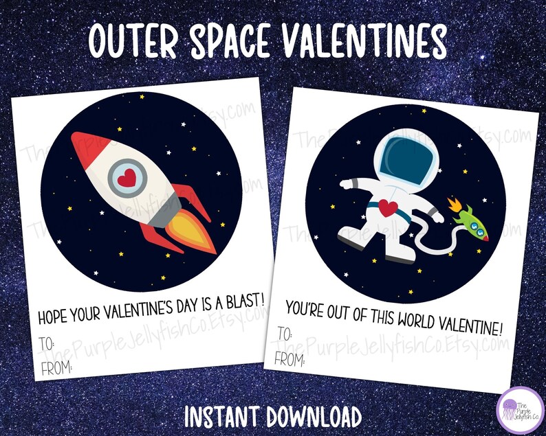 Space Valentines for Kids, Outer Space Valentine's Day Cards Printable ...
