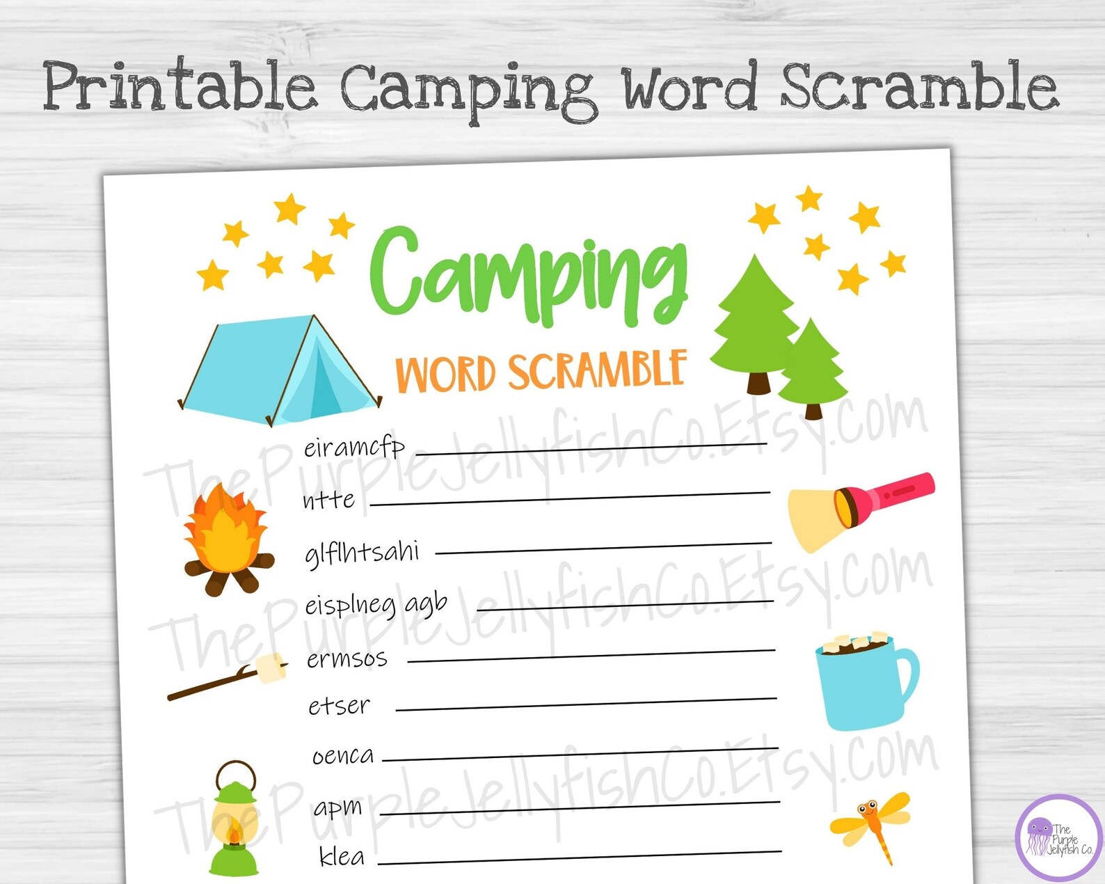 Camping Word Scramble, Kids Camping Activity, Camping Game for Kids ...