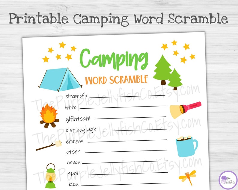 Camping Word Scramble, Kids Camping Activity, Camping Game for Kids ...
