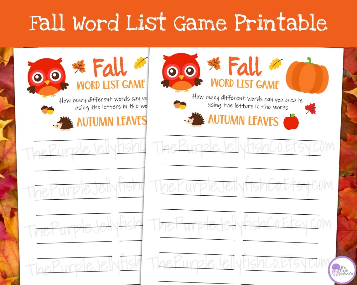 Fall Word List Game, Fall Game Printable, Autumn Activity for Kids, Fun ...