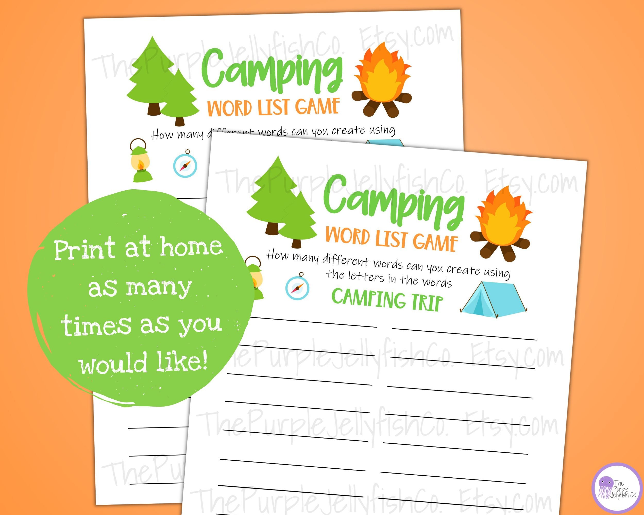 Camping Word List Game, Camping Activity for Kids Printable, Camping ...