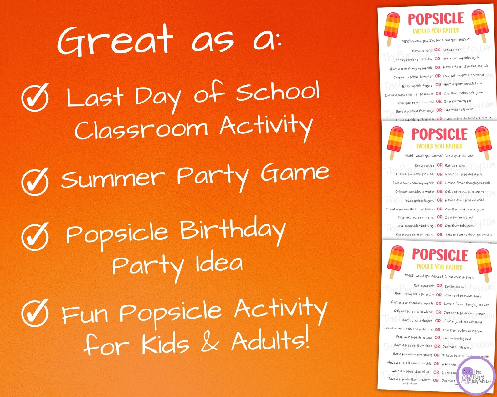 Popsicle Party Game, Would You Rather Questions for Kids Teens Adults ...