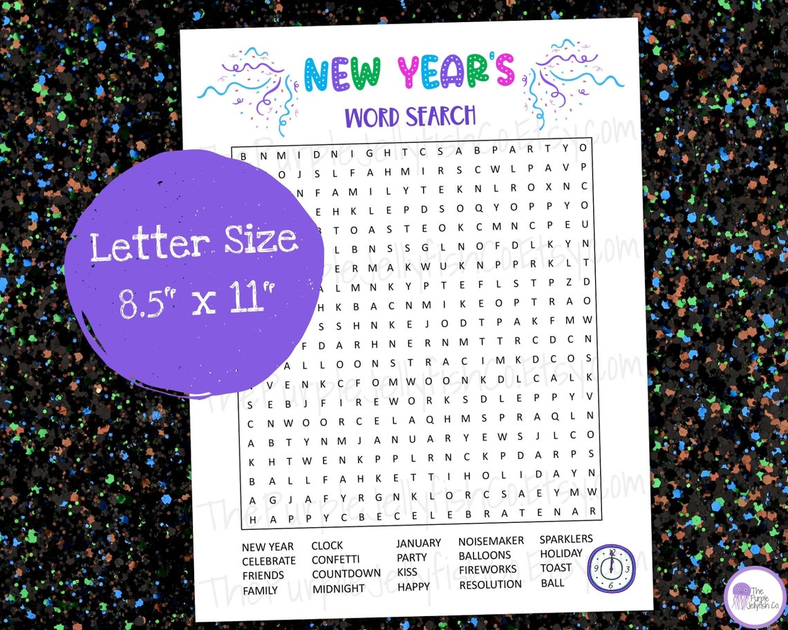 New Years Word Search Printable, New Years Activity for Kids, Word Search Puzzle, New Year's Eve ...