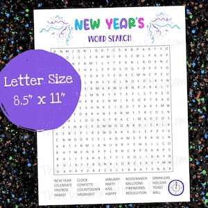 New Years Word Search Printable, New Years Activity for Kids, Word ...