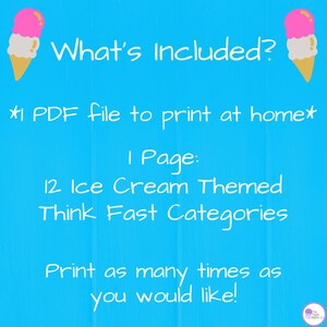Ice Cream Think Fast Game Printable Ice Cream Activity for Kids Teens ...
