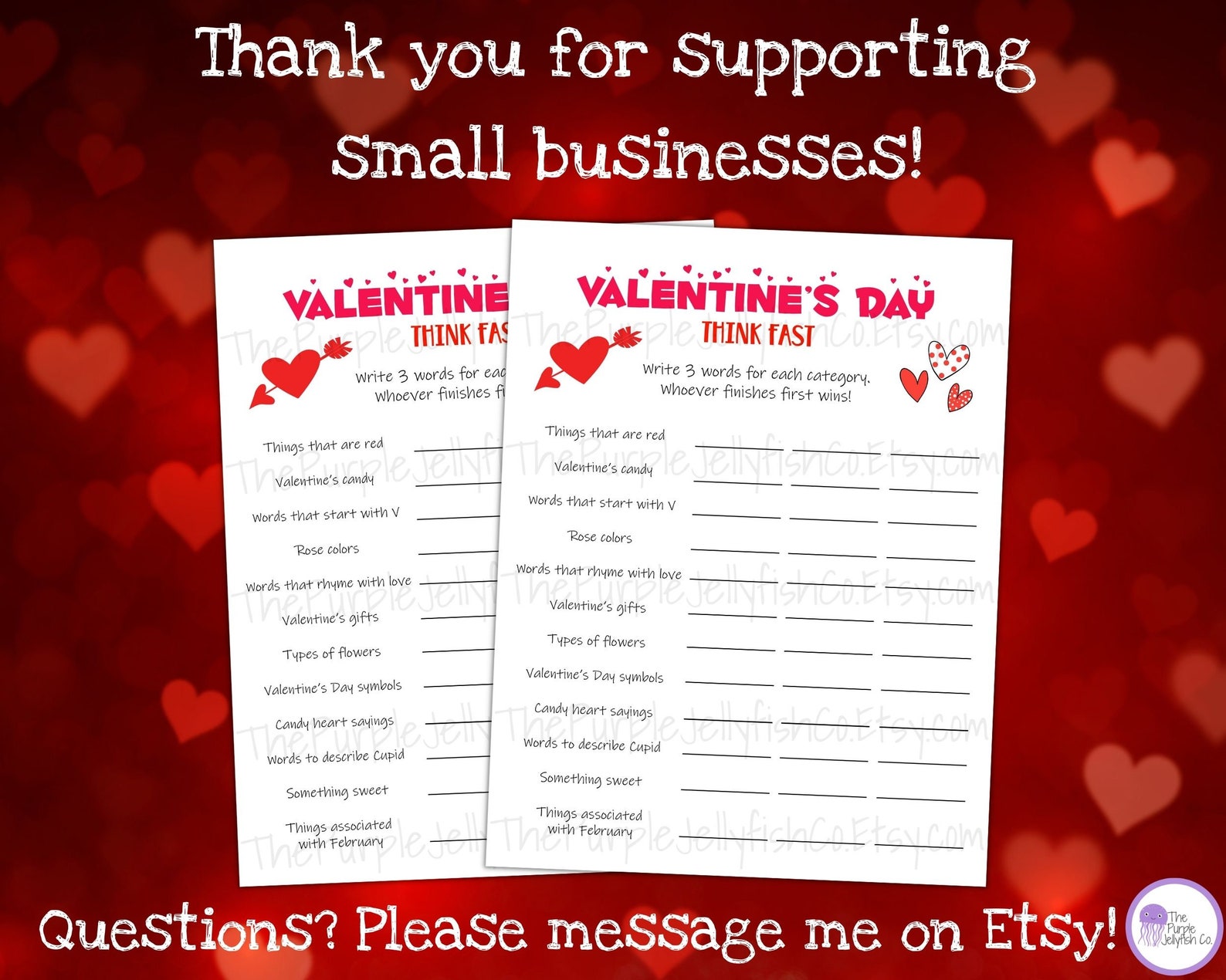 Think Fast Game, Printable Valentines Day Games, Valentines Activity ...