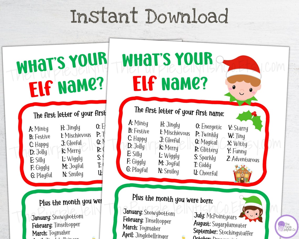 Elf Name Game Name Tags, Christmas Activity for Kids, What's Your Elf ...