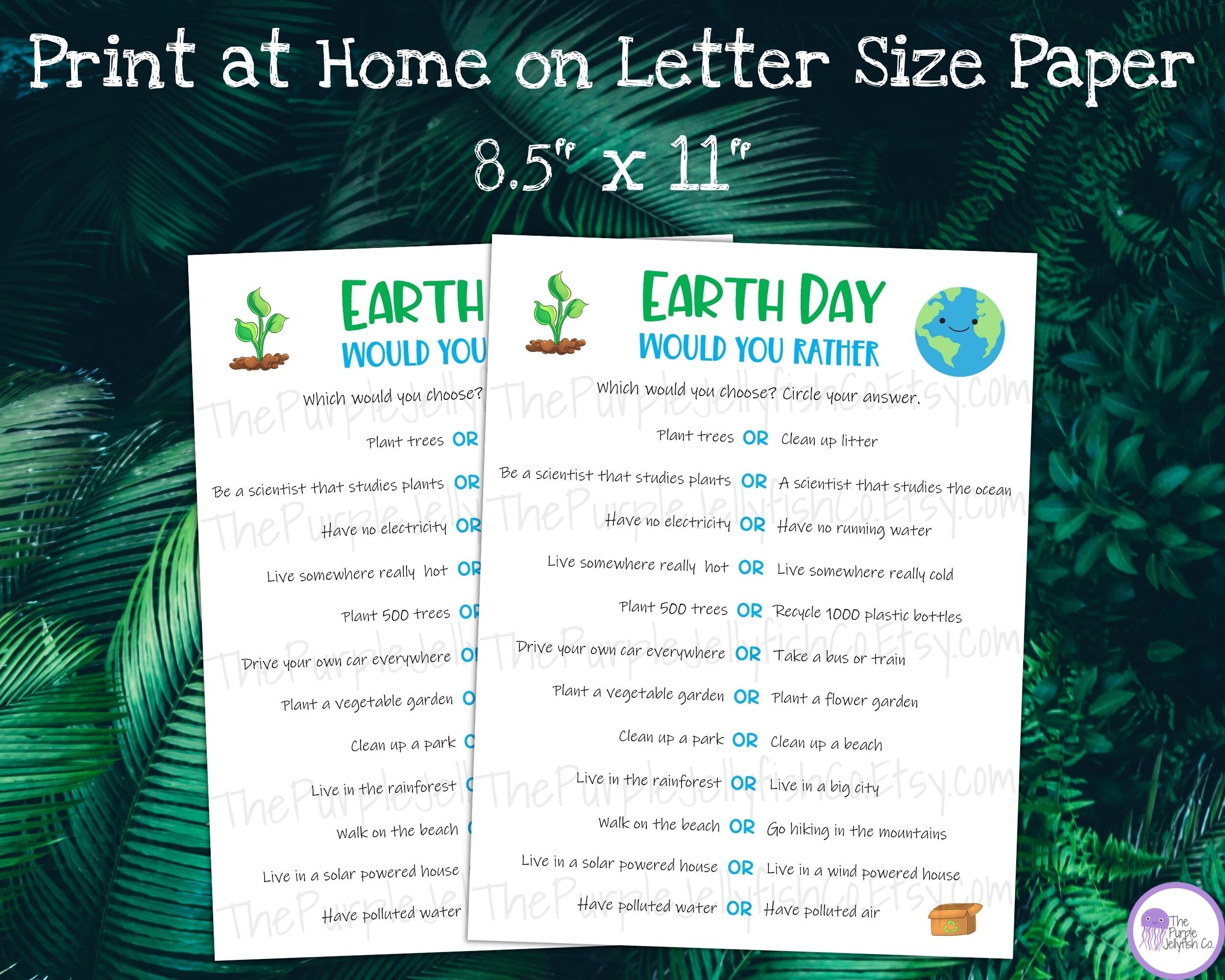 Earth Day Would You Rather Game, This or That Game for Kids, Printable ...