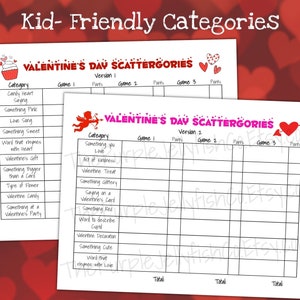 Valentines Scattergories Game, Printable Valentine's Day Game for Kids ...