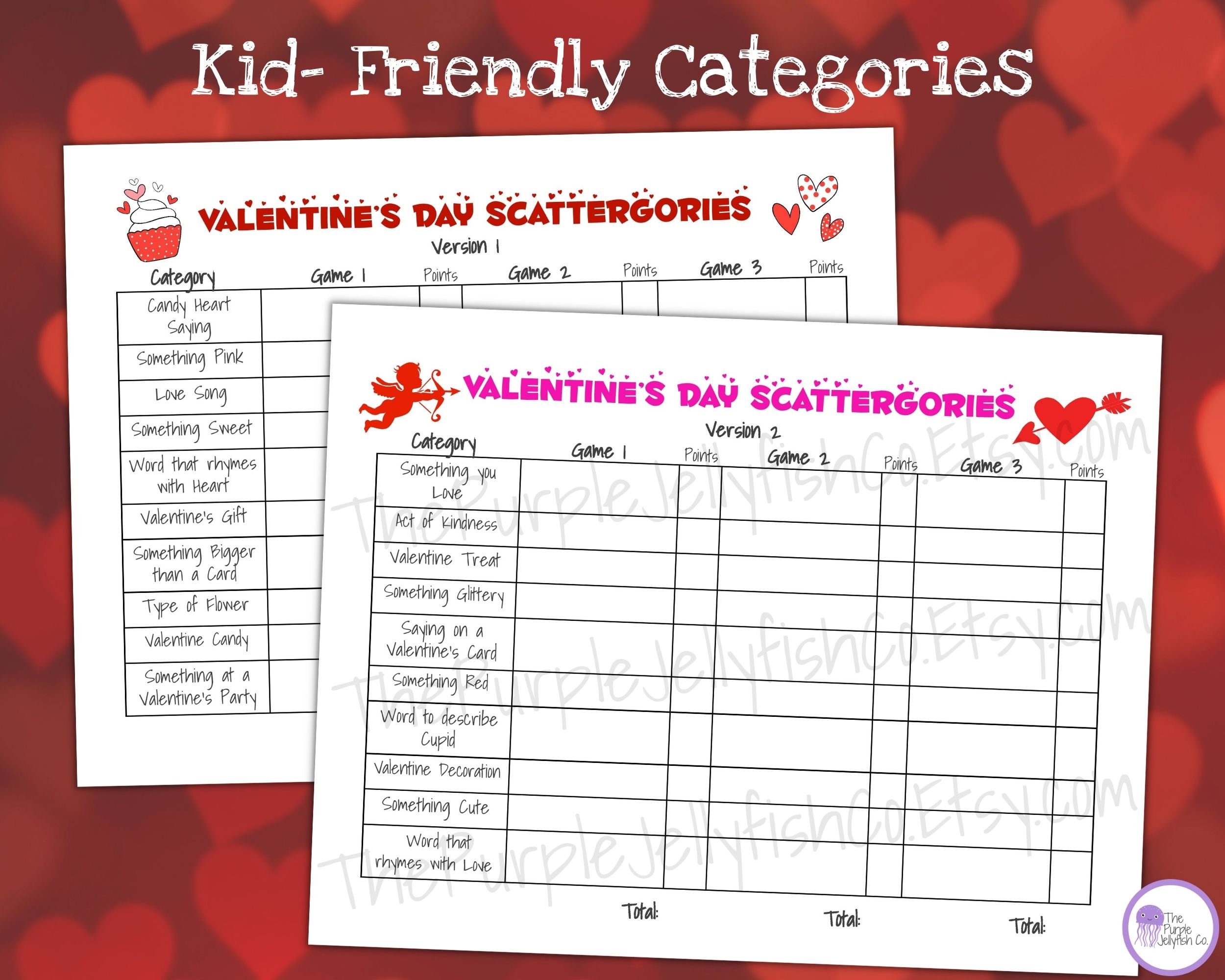 Valentines Scattergories Game, Printable Valentine's Day Game for Kids ...