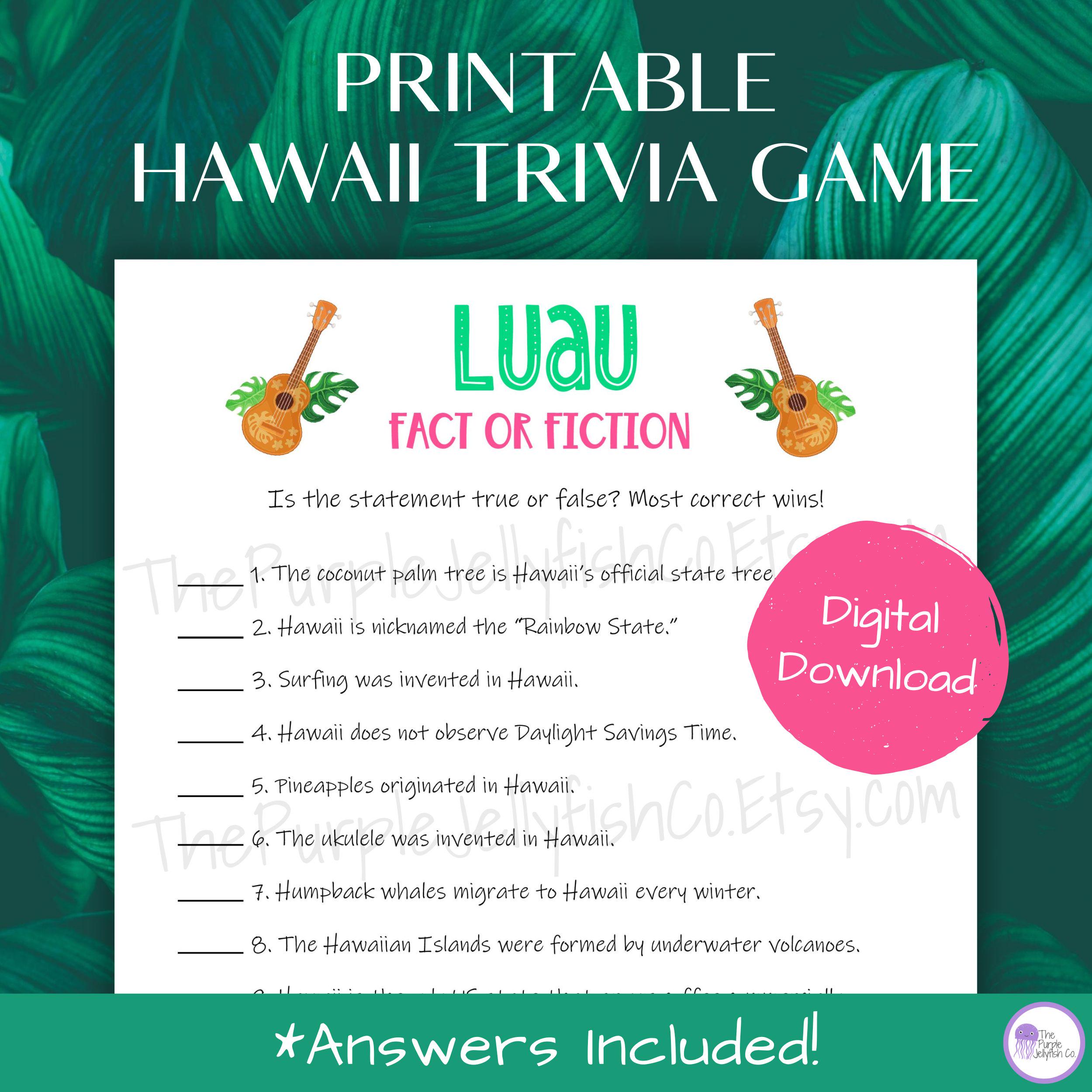 Luau Fact or Fiction Hawaii Trivia Game Printable, Hawaiian Party Idea ...