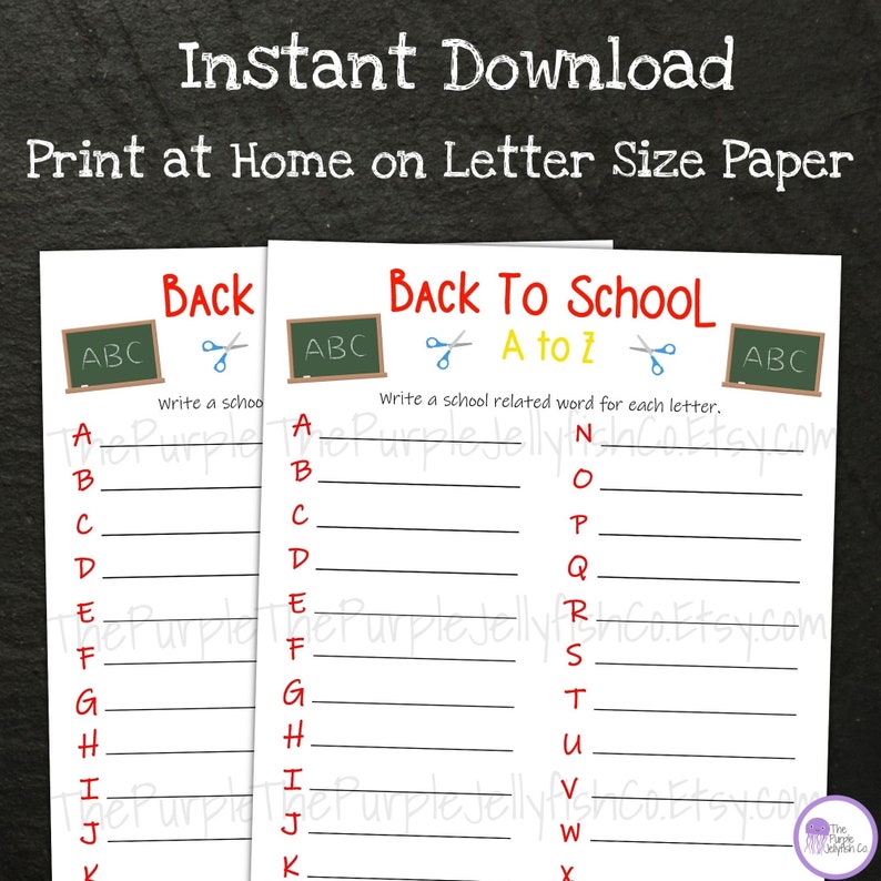 Back to School Alphabet Game for Kids A to Z Worksheet Printable First ...