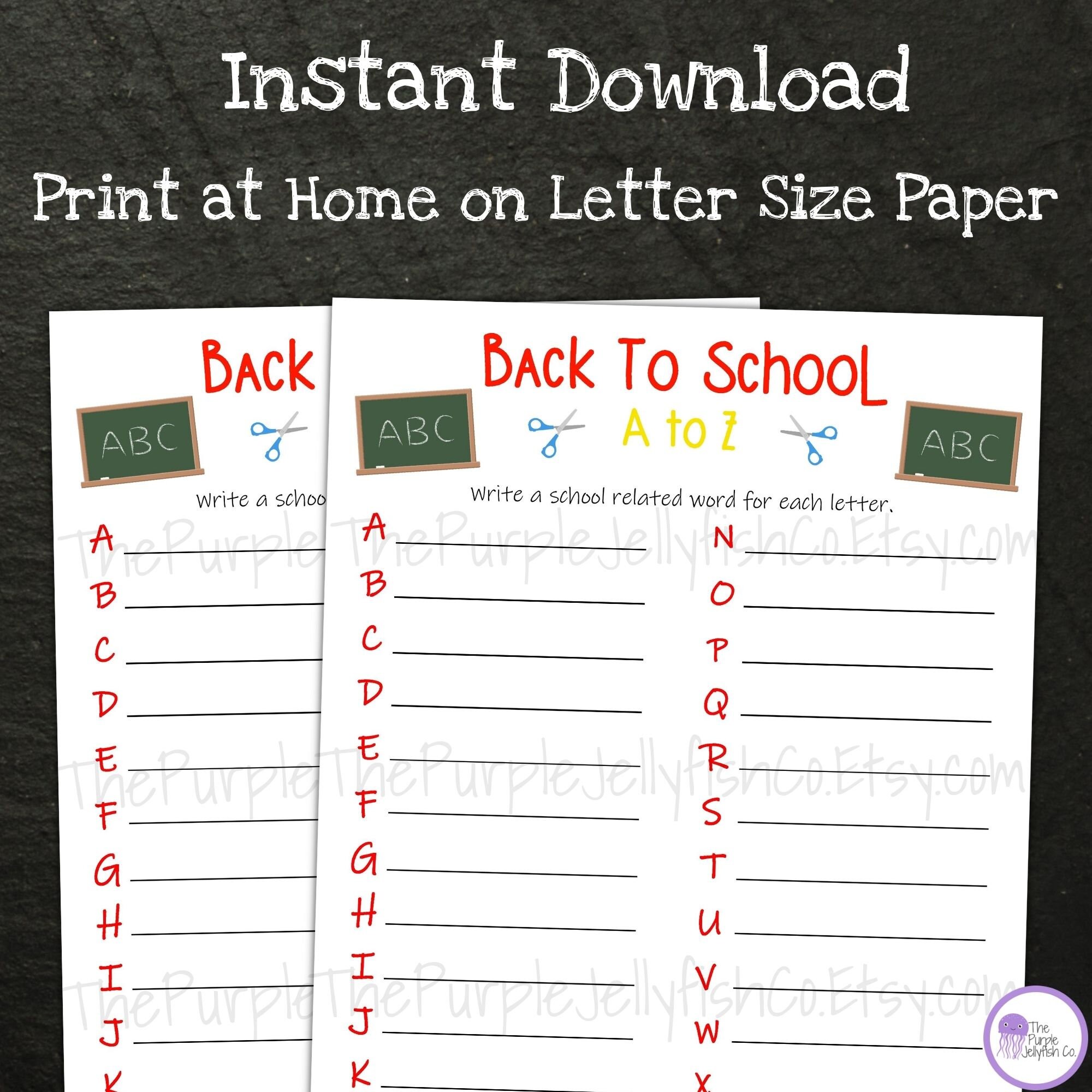 Back to School Alphabet Game for Kids A to Z Worksheet Printable First ...