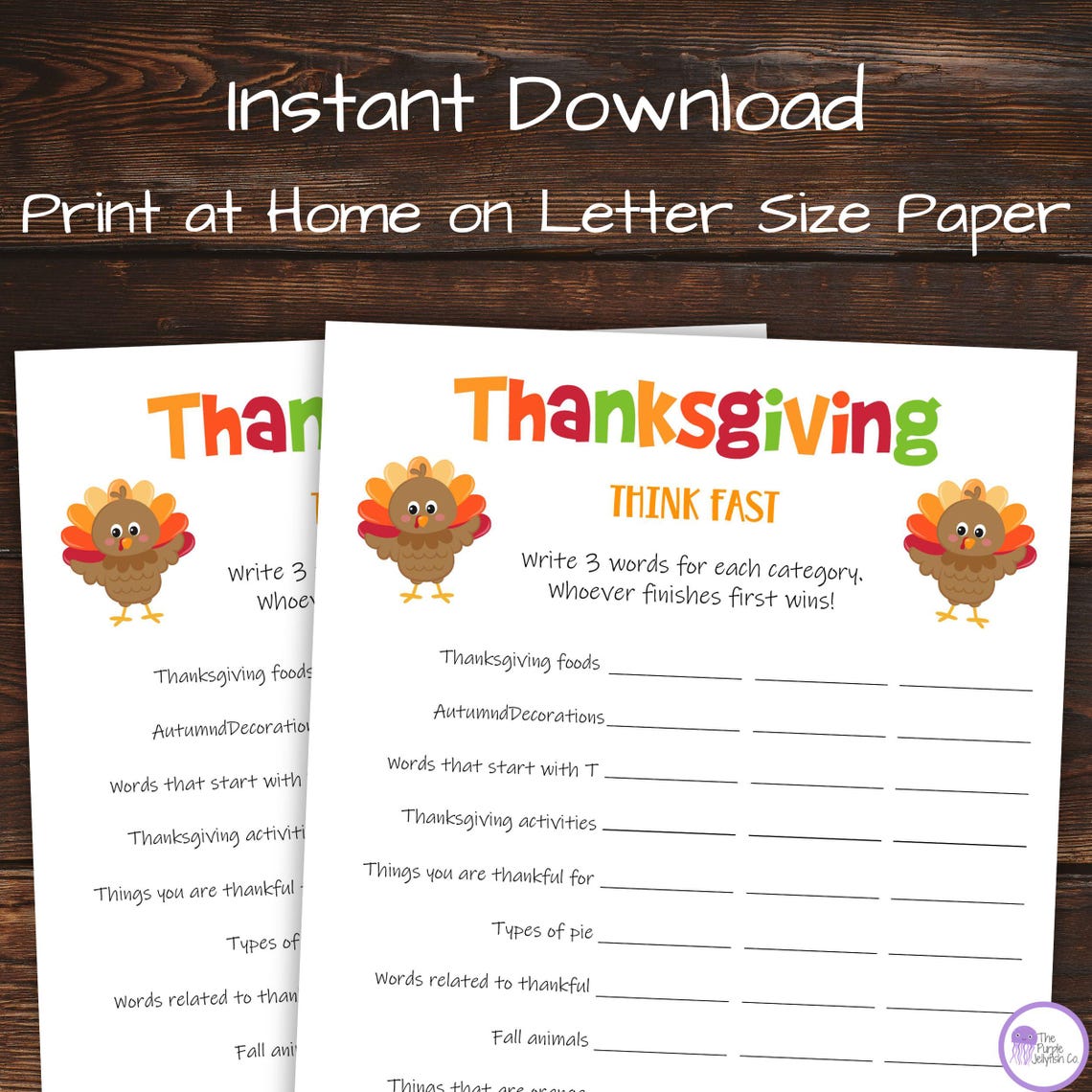 Thanksgiving Think Fast Game, Thanksgiving Family Game, Friends ...