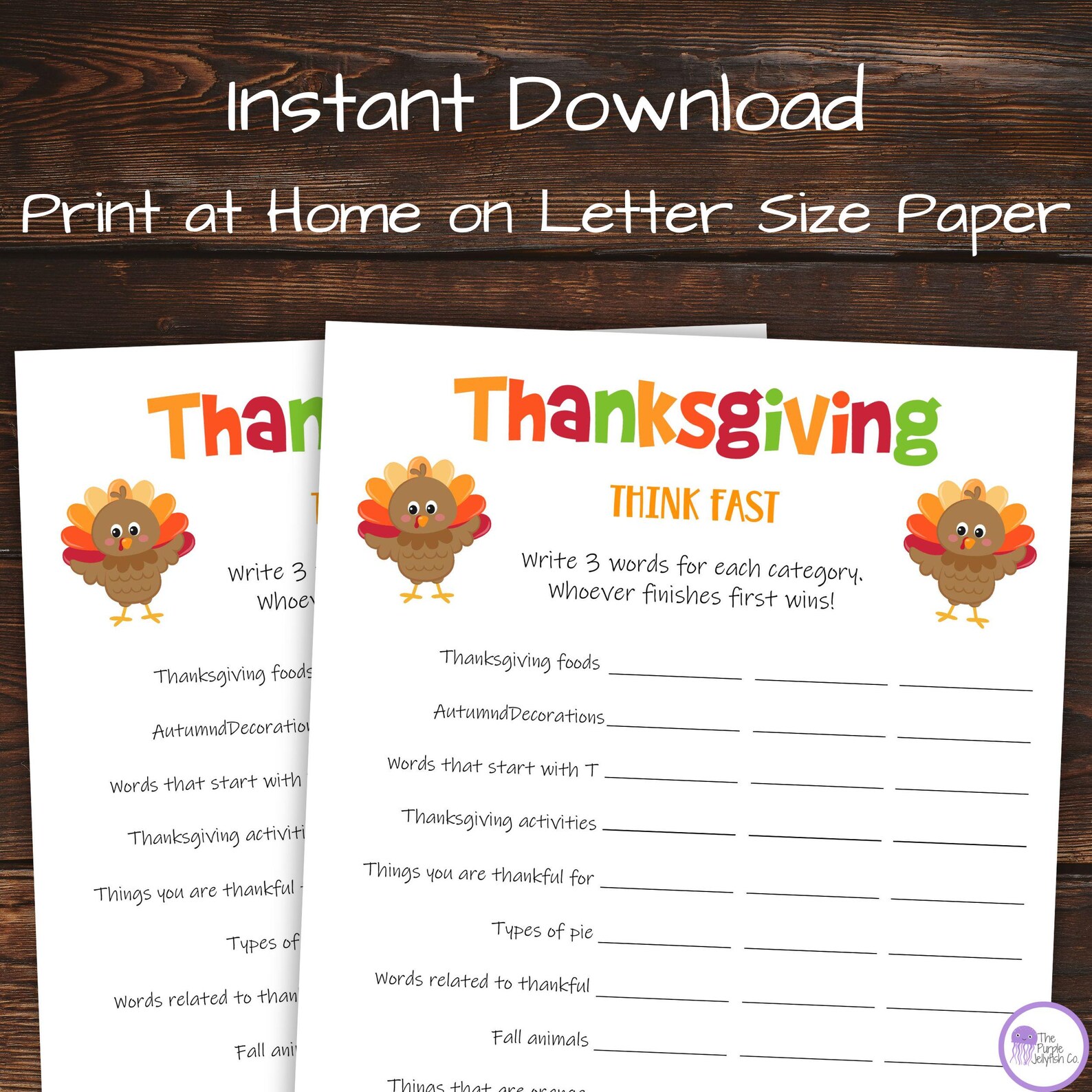 Thanksgiving Think Fast Game, Thanksgiving Family Game, Friends ...
