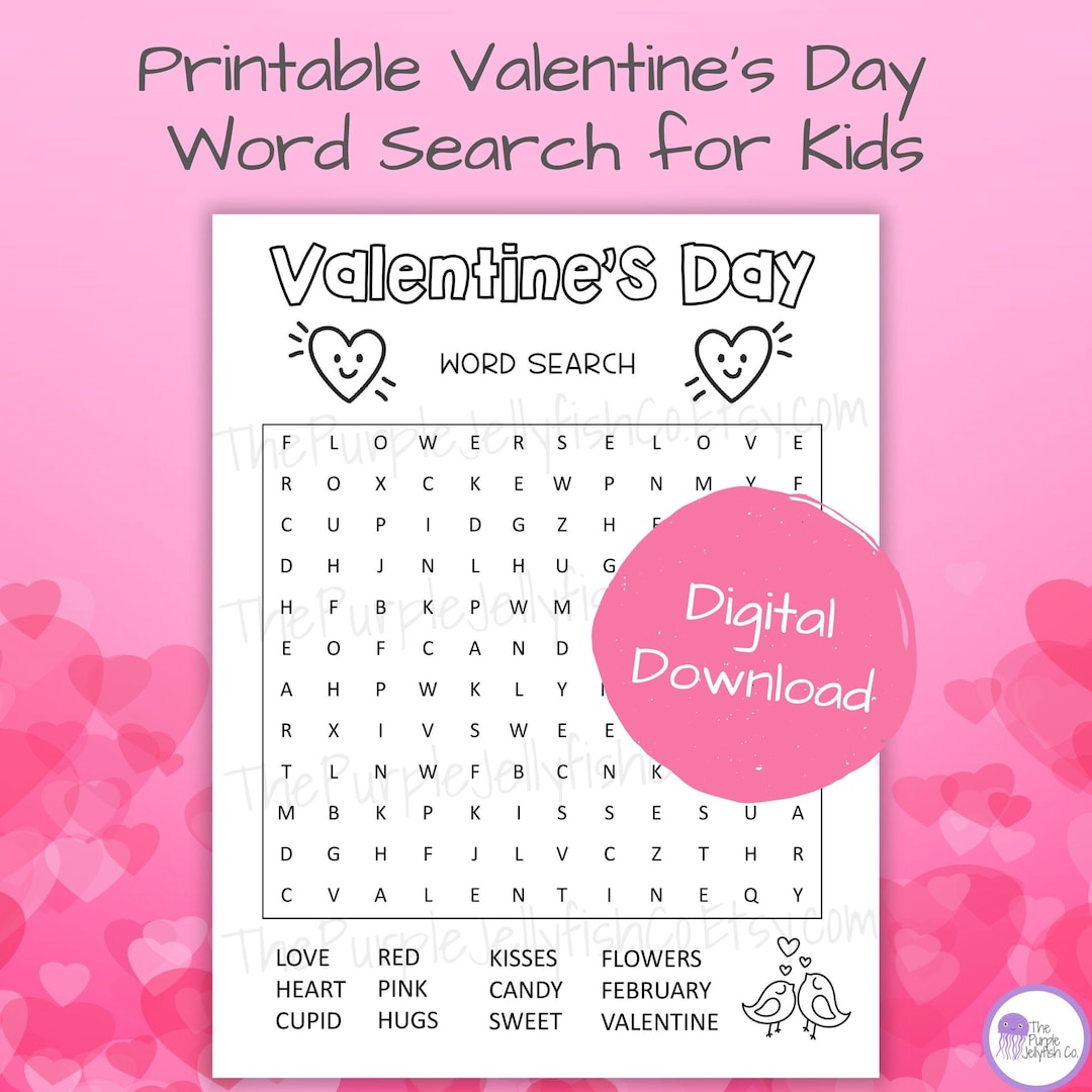 Valentine's Day Word Search Puzzle for Kids, Valentines Activity ...