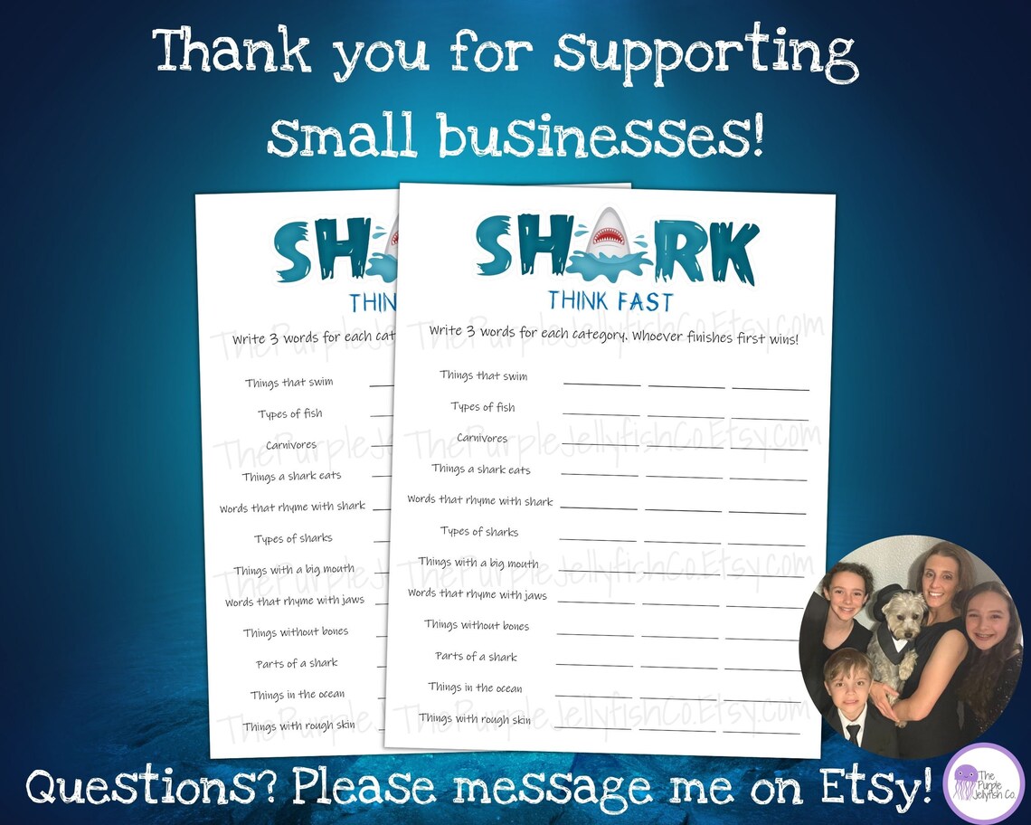 Shark Think Fast Game, Summer Activity Printable, Shark Week Game ...