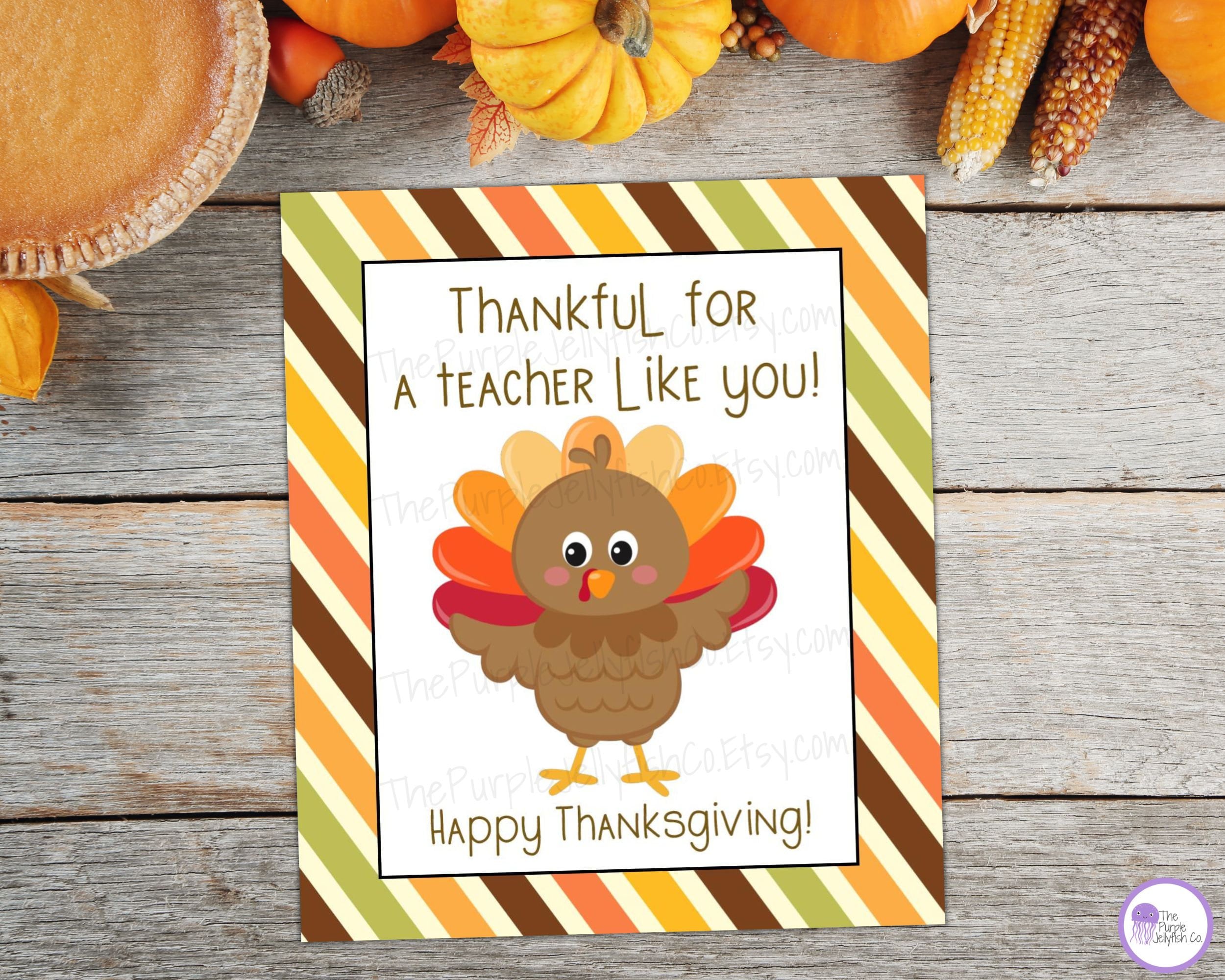 Thankful for Teacher Gift Tag, Thanksgiving Teacher Tag, Teacher ...
