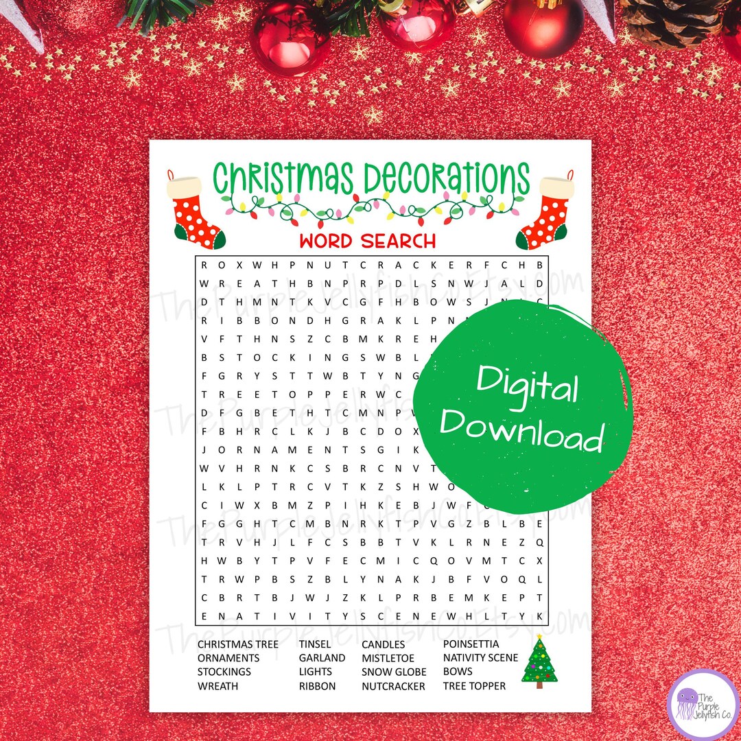 Christmas Word Search Puzzle, Christmas Decorations Game, Christmas ...