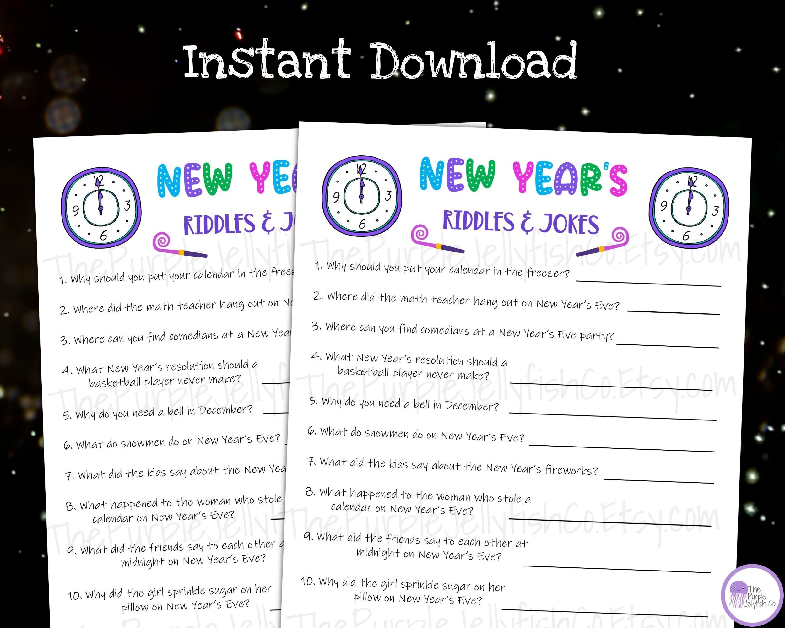New Years Jokes for Kids, Printable New Years Eve Games, New Years ...