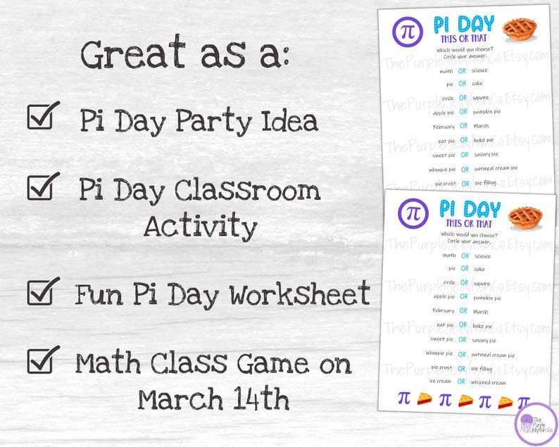 Pi Day This or That Game, Printable Pi Day Game for Kids Teens & Adults ...
