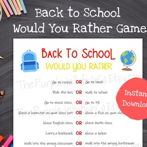 Back to School Would You Rather Questions Printable First Day of School ...