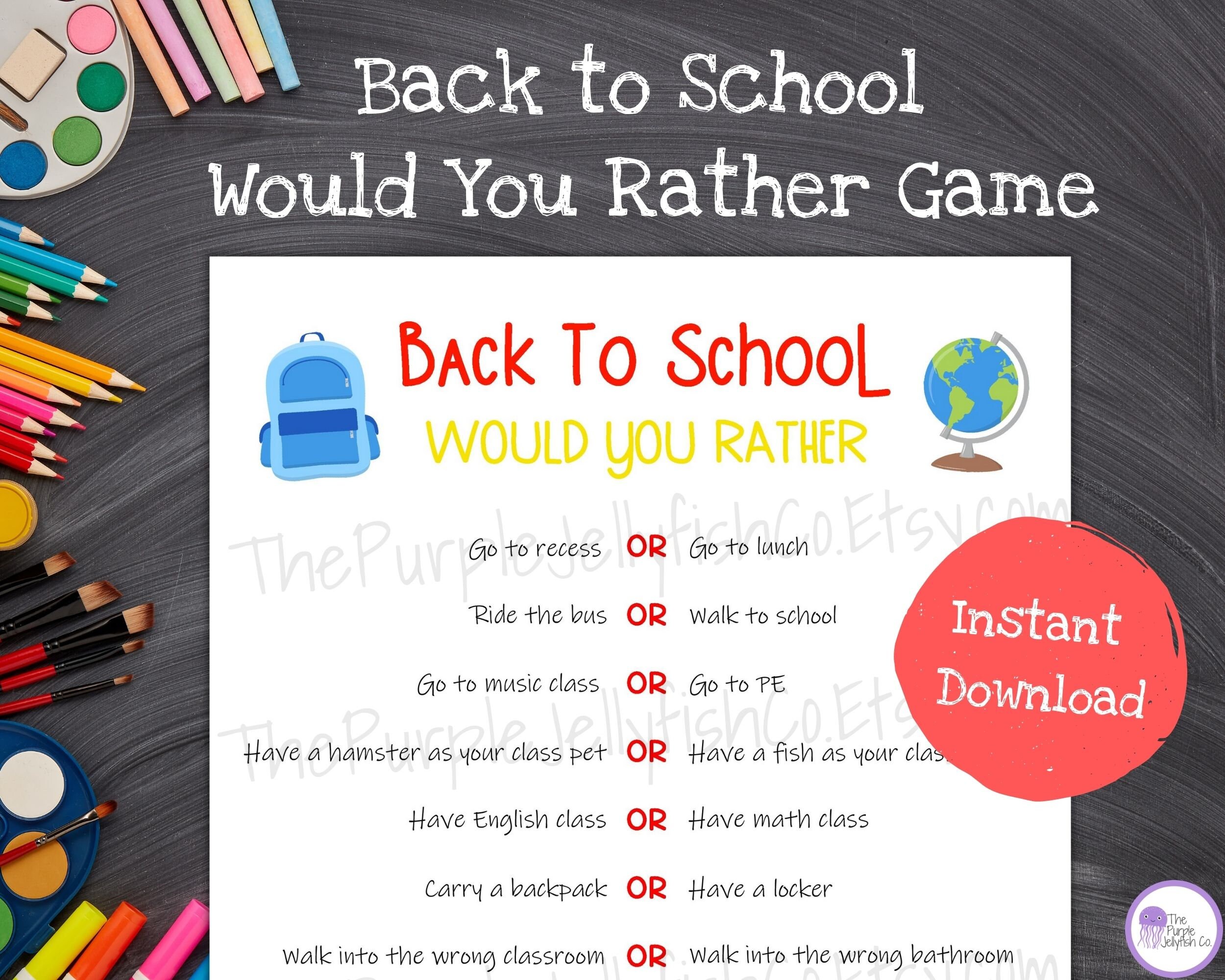 Back to School Would You Rather Questions, Printable First Day of ...
