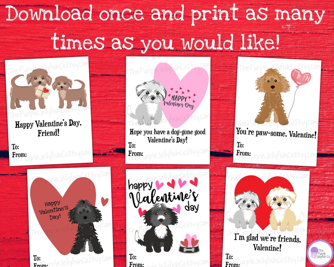 Puppy Valentine Cards Printable Valentines for Kids Dog - Etsy