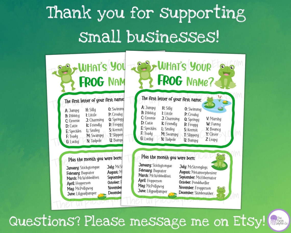 What's Your Frog Name, Frog Game for Kids Printable, Frog Name ...