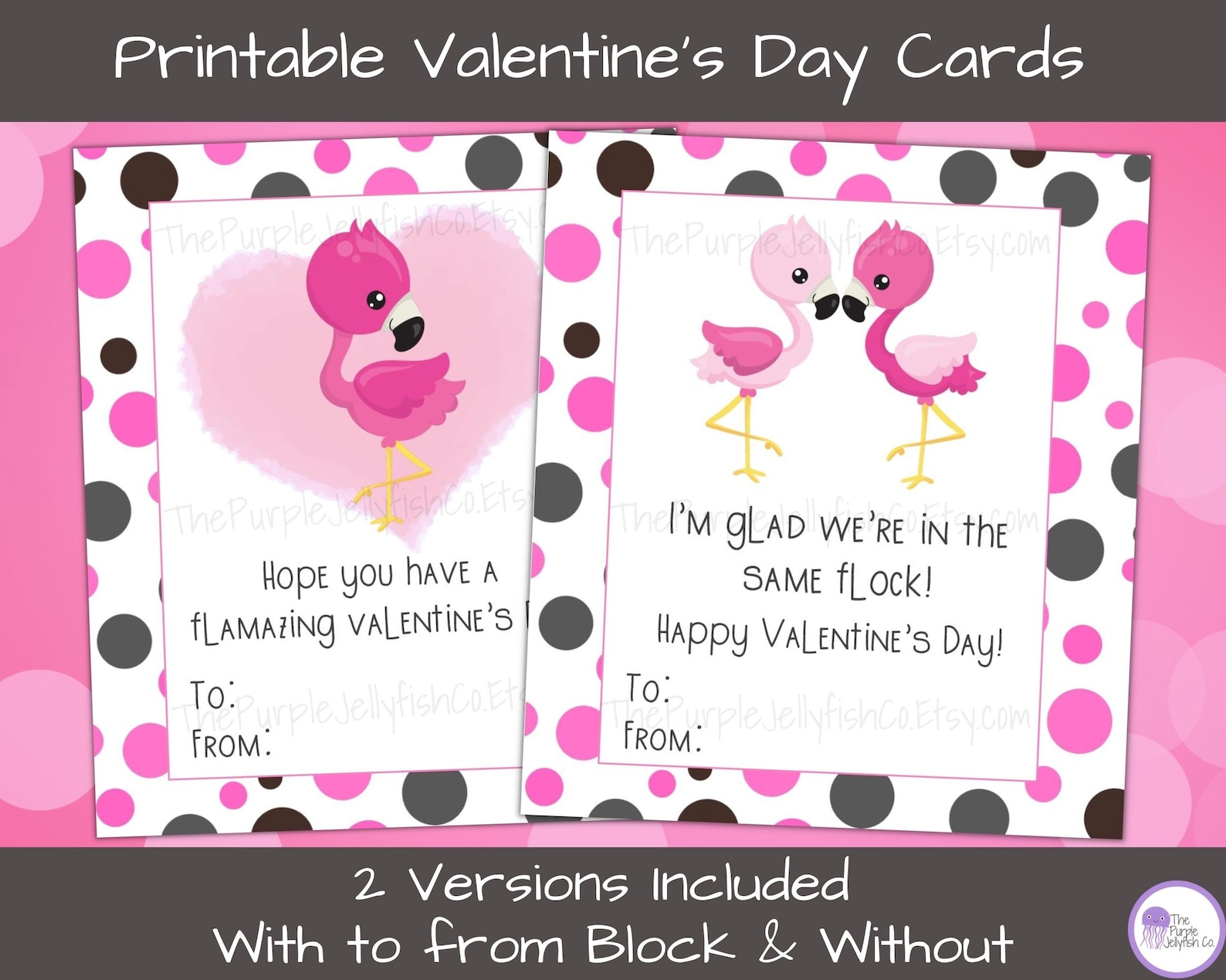 Flamingo Valentines Day Cards for Kids School, Printable Valentines for ...